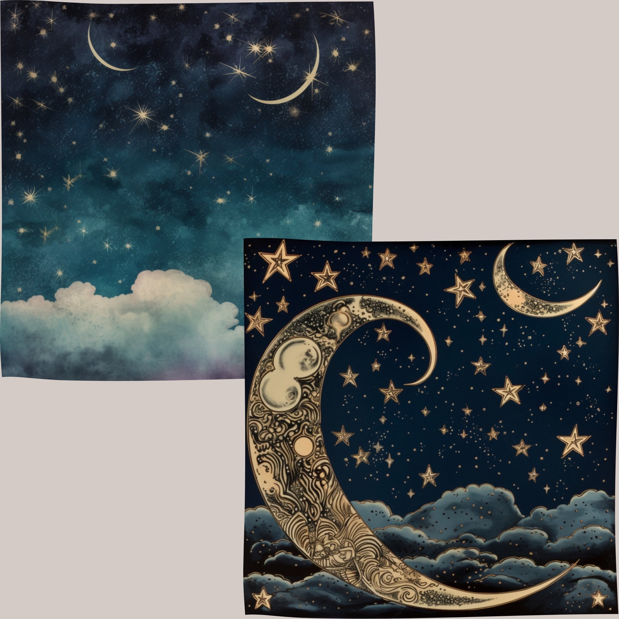 Celestial Starry Night Digital Paper, Seamless Zodiac Navy Watercolor ...