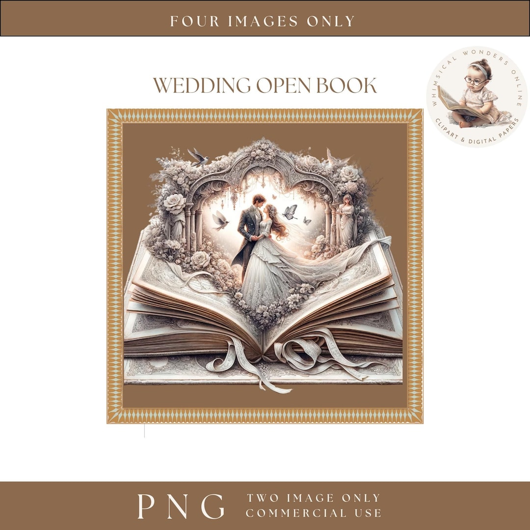 Open Book Clipart, Wedding Open Book, Book Worm Clipart, Fairytale ...