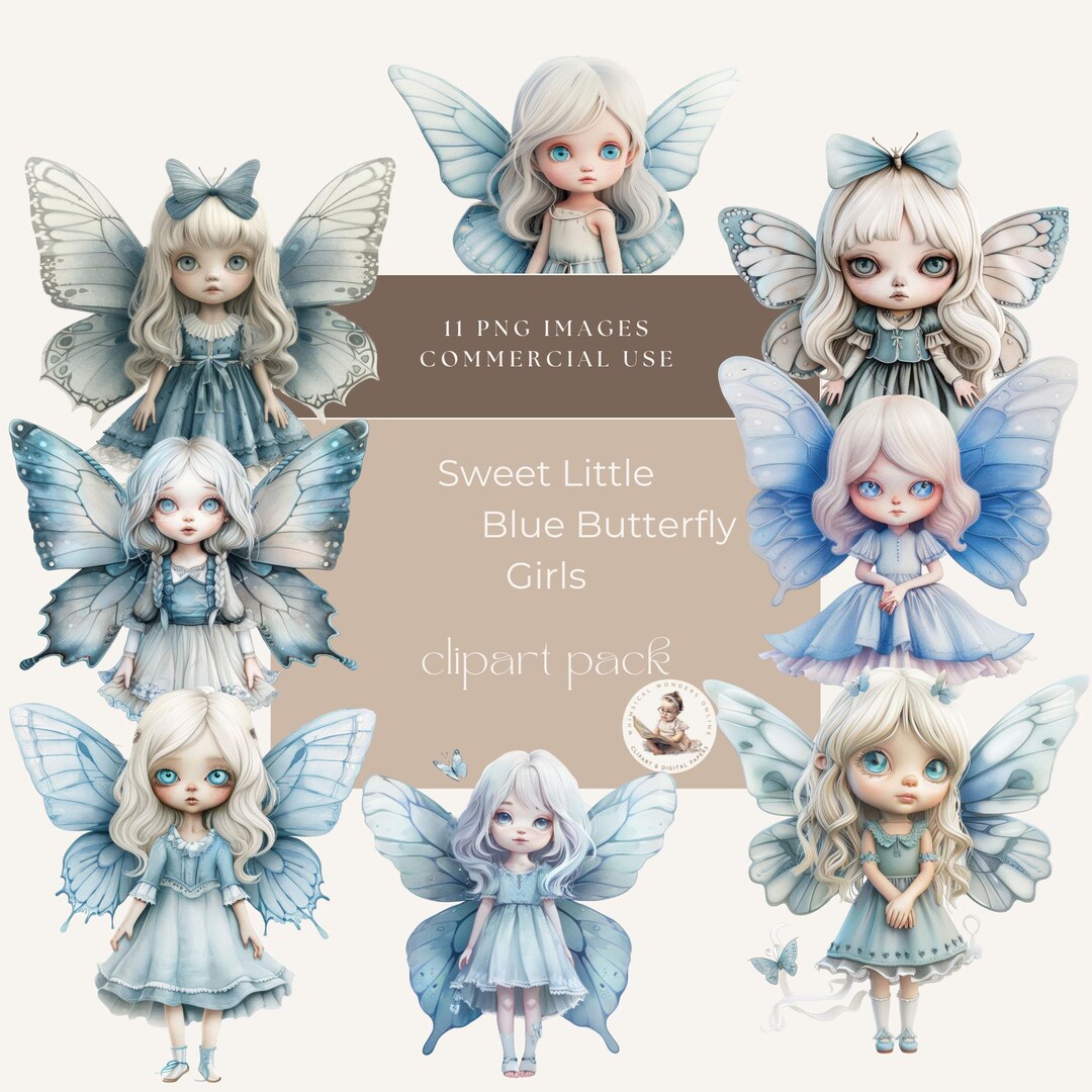 Sweet Little Blue Butterfly Girl Clipart, Transparent PNG, Butterfly ...