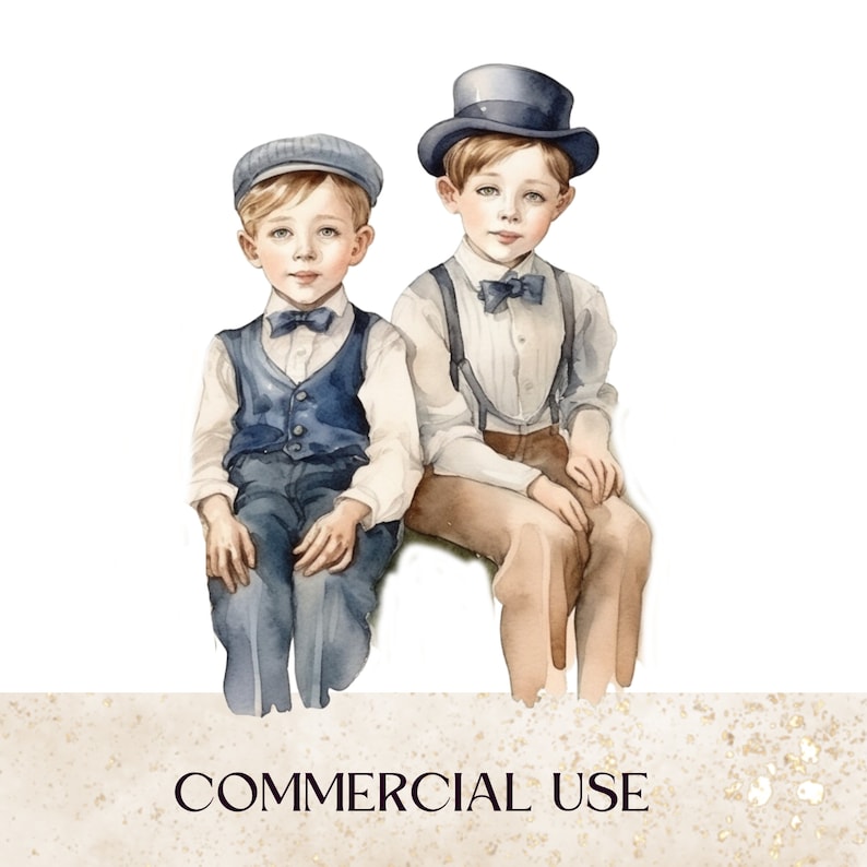 Vintage Boys Clipart, Victorian PNG, Watercolor Clipart, Scrapbook Junk ...