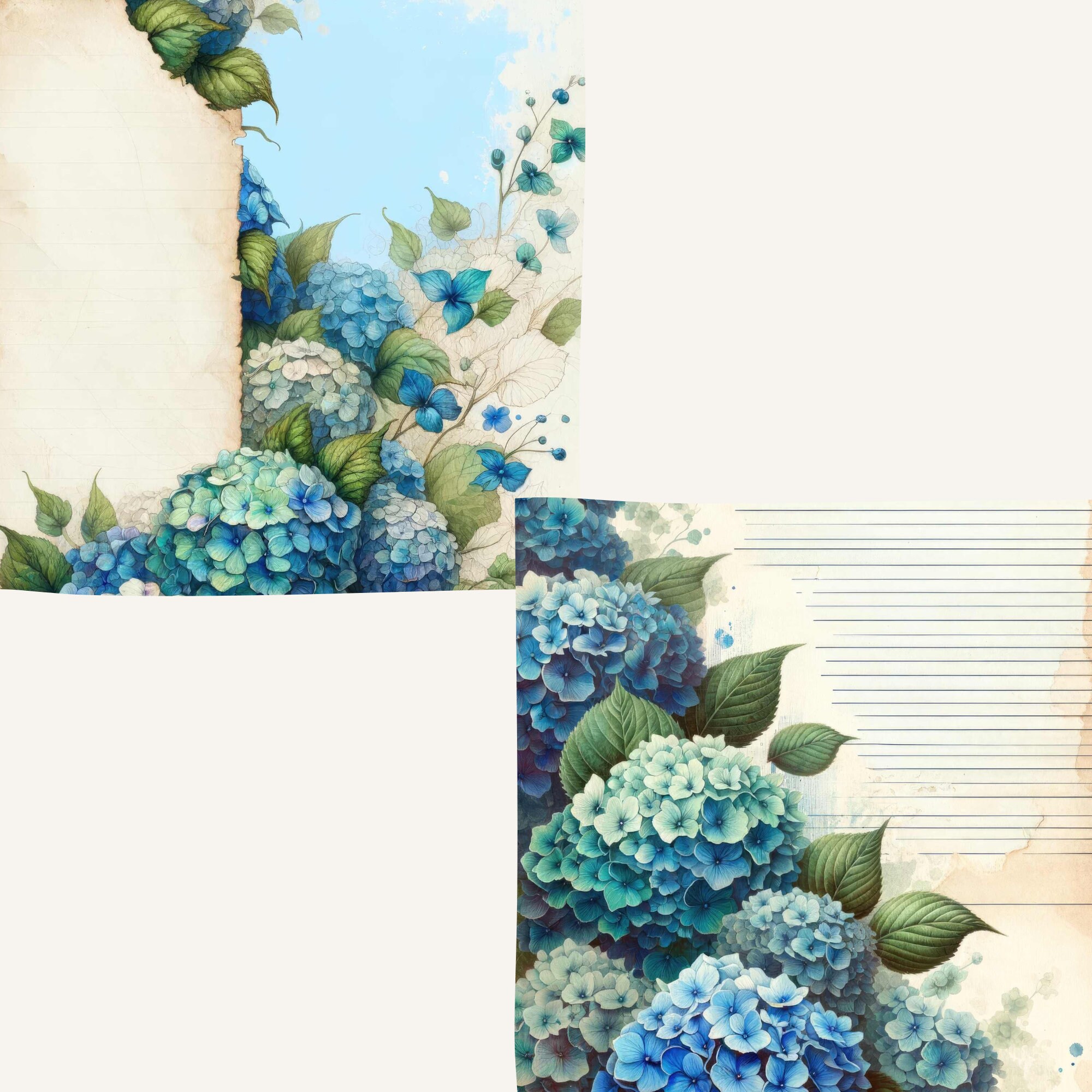 Hydrangea Digital Papers, Printable Background Papers for Decoupage ...