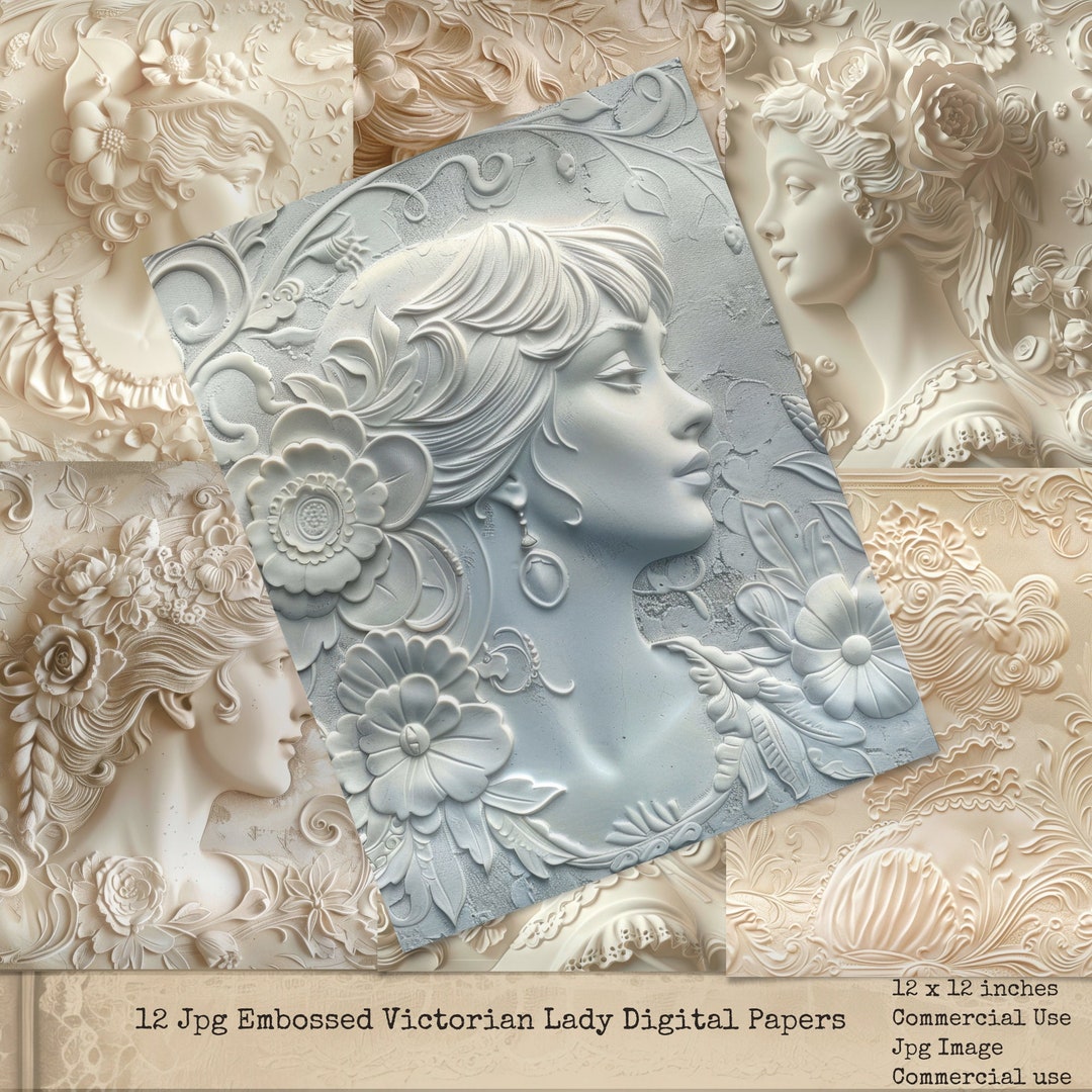 Embossed Victorian Lady Digital Papers, Vintage Background Papers ...