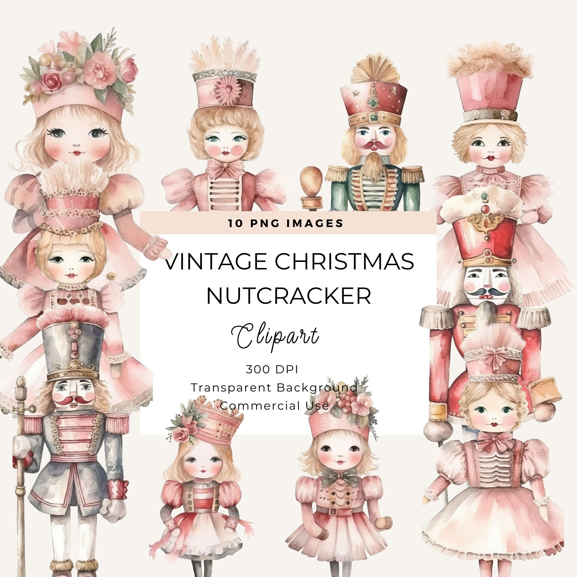 Vintage Christmas Nutcracker Clipart, Watercolor Clipart, Christmas ...