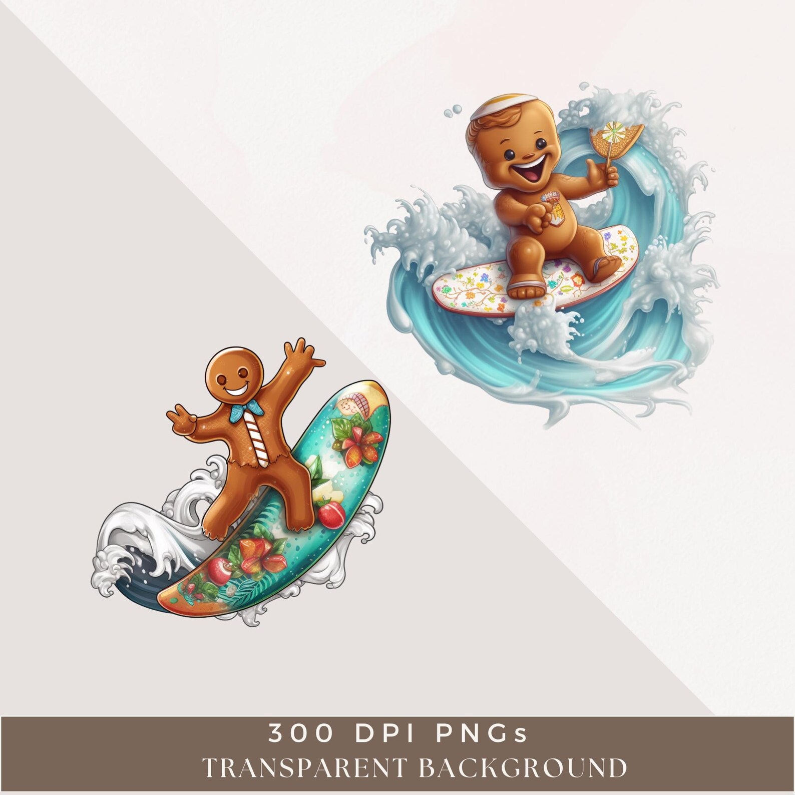 Watercolor Gingerbread Man Surfing Clipart, Christmas Clipart ...