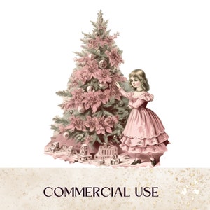 Pink Christmas Clipart, Vintage Pink Christmas PNG, Pink Winter Clipart ...