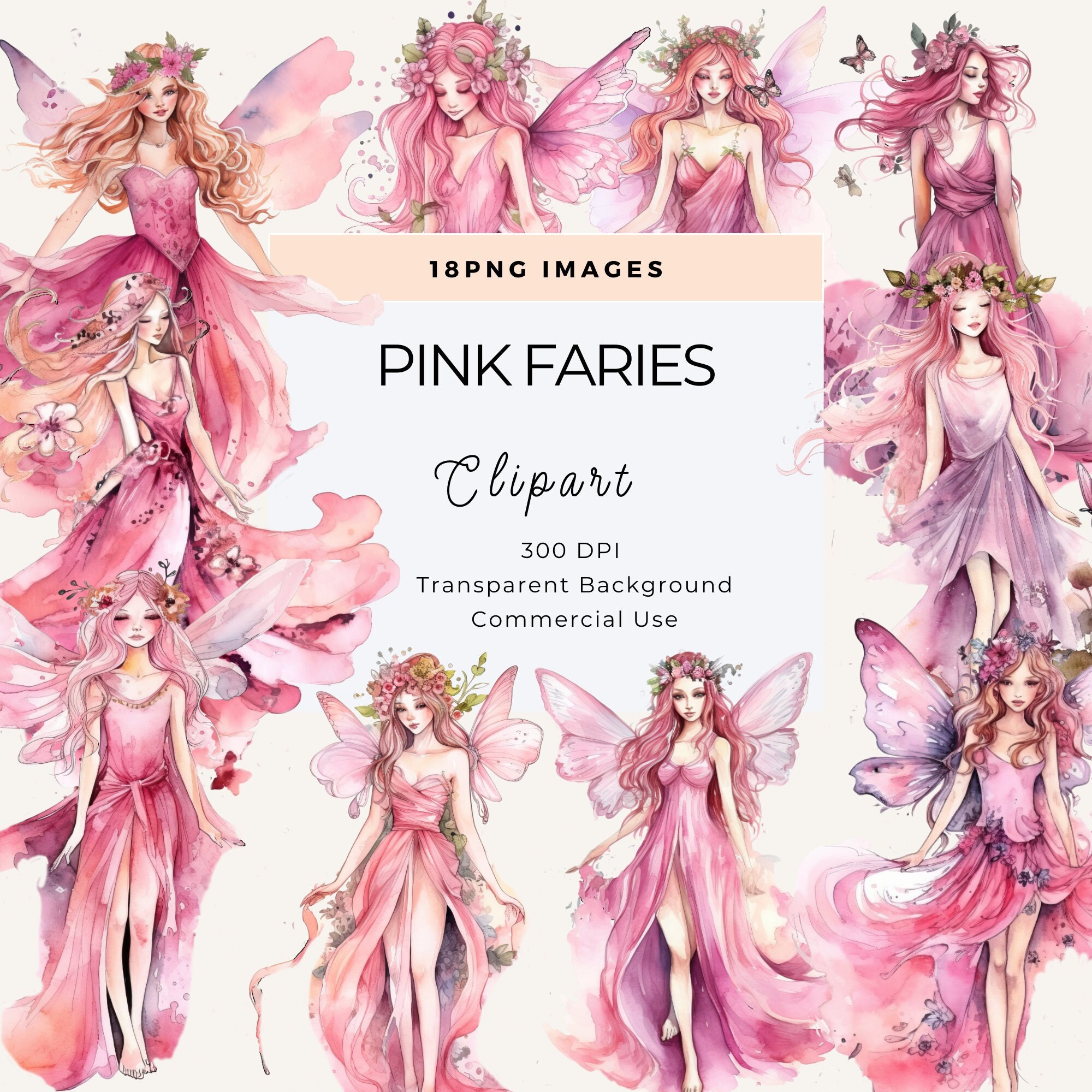 Pink Fairies Clipart Commercial Use Angel Wings Fairy - Etsy