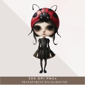 Quirky Whimsy Goth Ladybug Girl, Insect Clipart, Whimsical Clipart ...