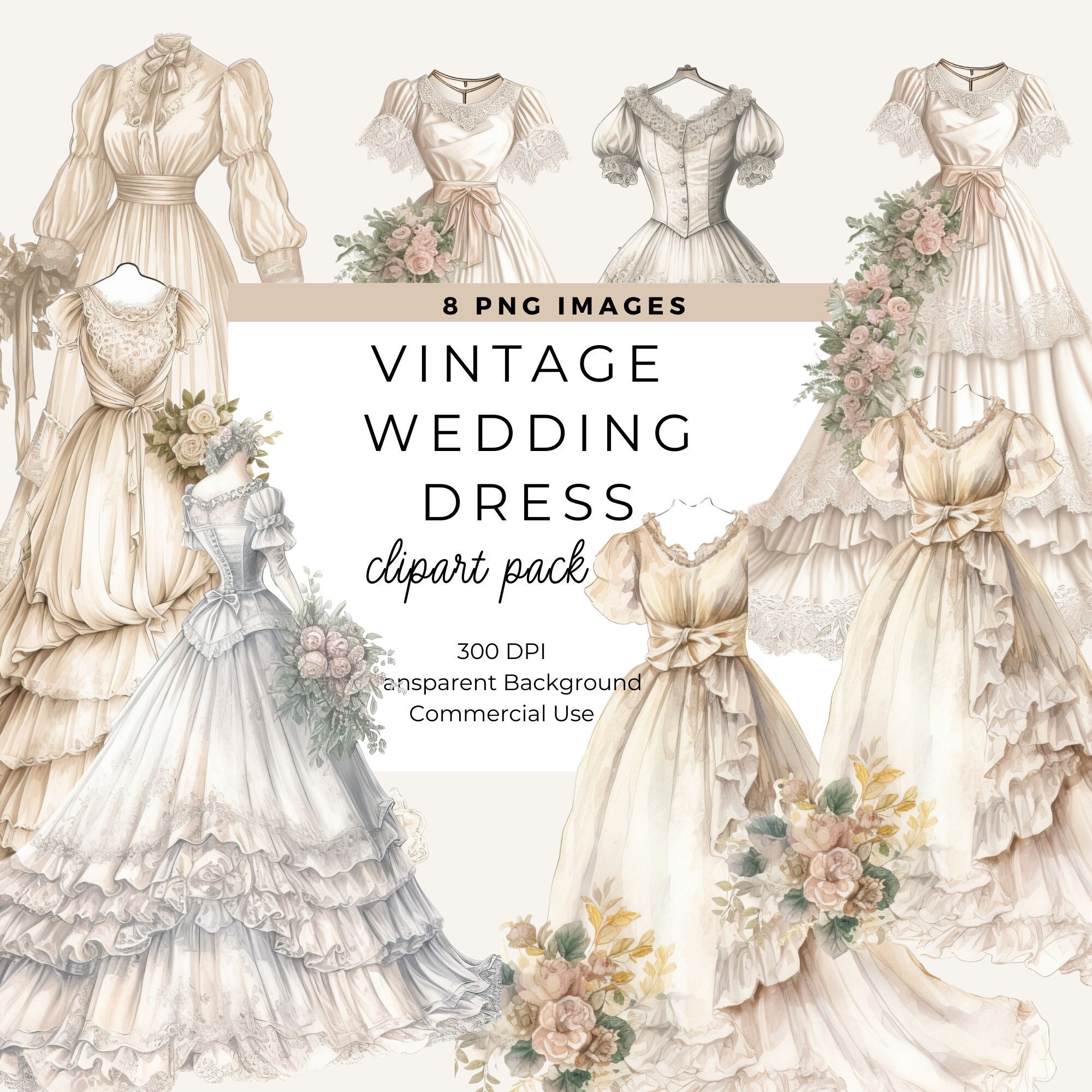 Vintage Wedding Dress Clip Art