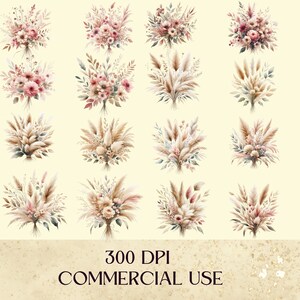 Boho Pink Flowers Clipart, Boho Floral Clipart, Boho Pink Wildflowers ...