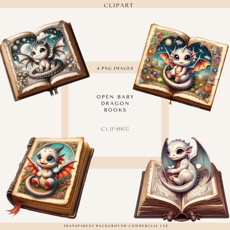 Open Book Clipart, Baby Dragon Open Book, Book Worm Clipart, Fairytale ...