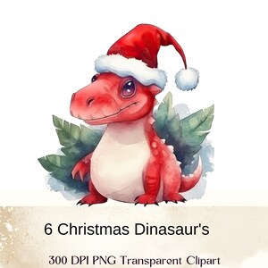 Christmas Dinasaur Clipart, Watercolor Dinosaurs Clipart, Dinosaurs ...