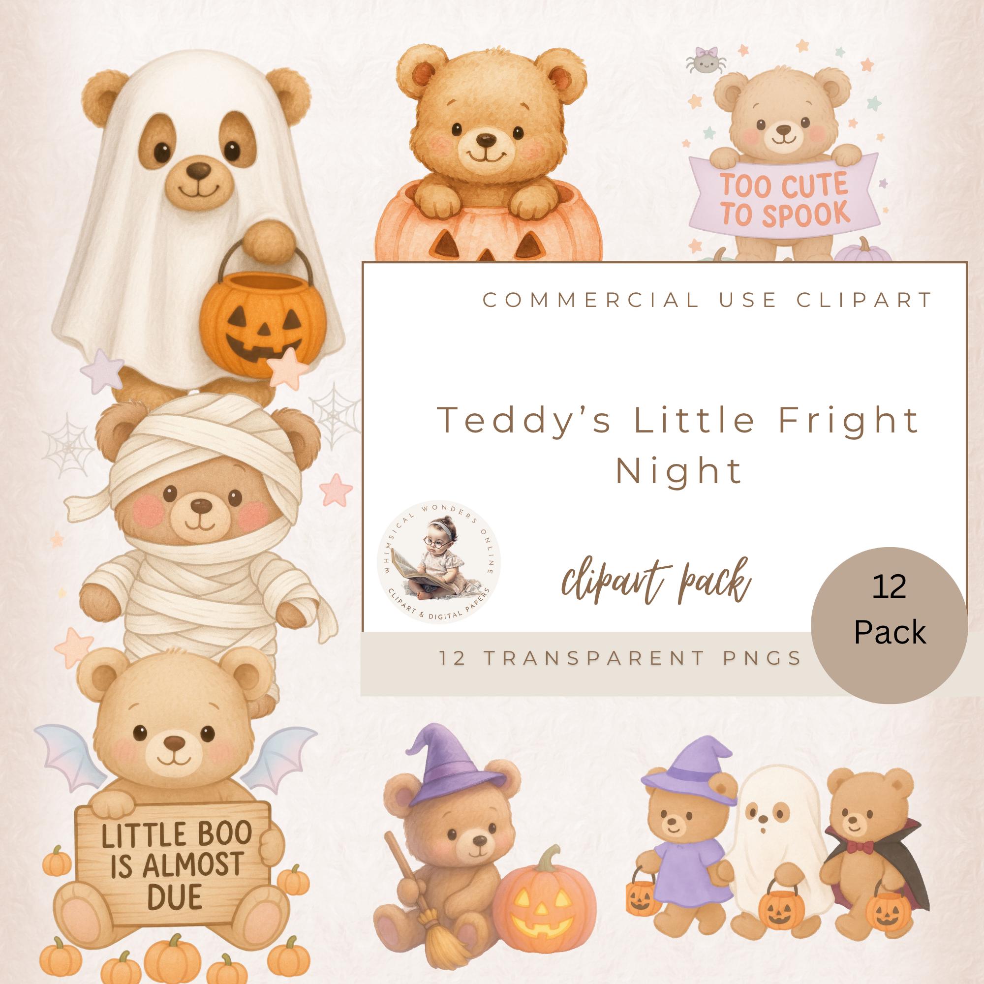 Teddy Bear Halloween Baby Shower Clipart, Cute Pastel Spooky Bears ...