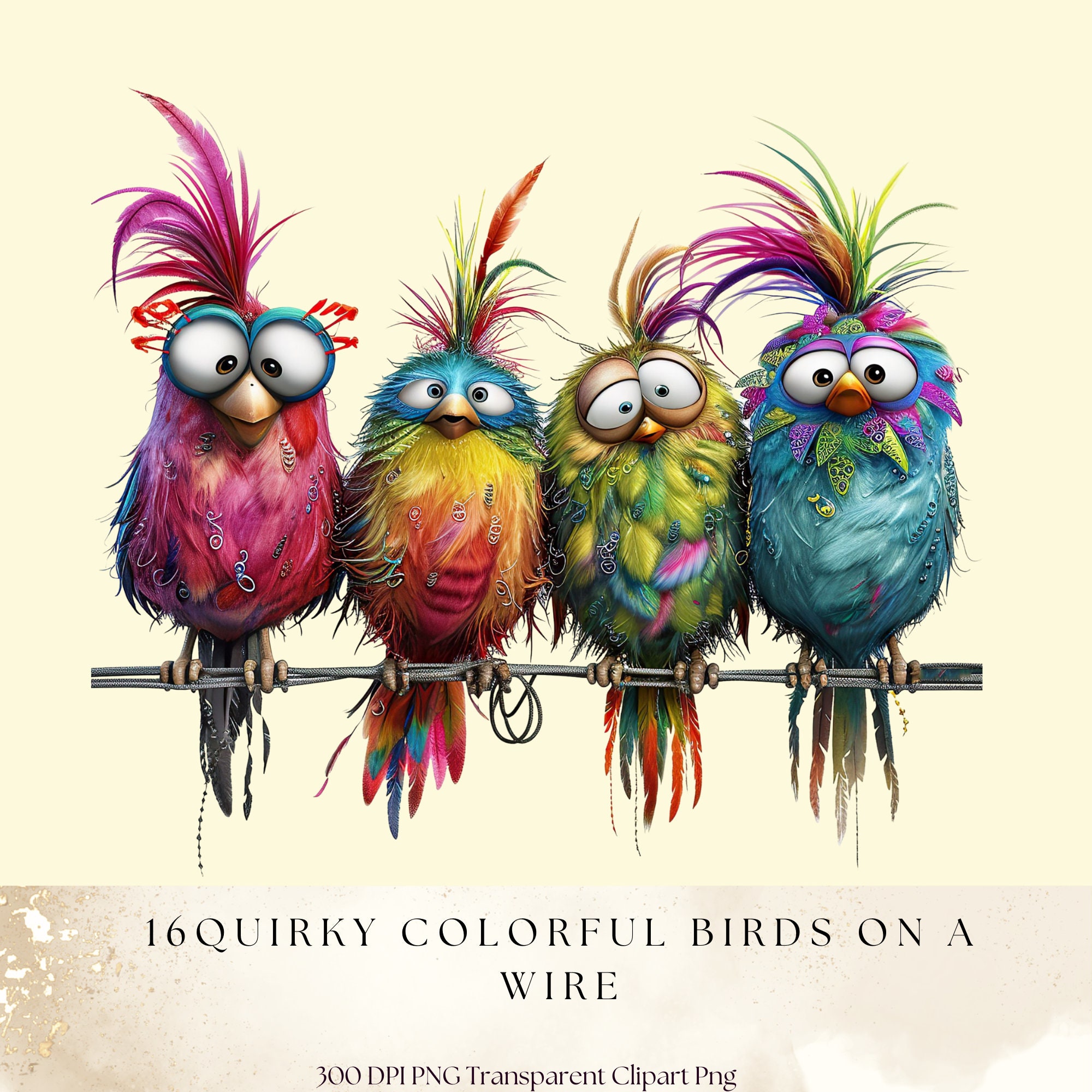 Quirky Bird Clip Art, Birds on A Wire, Funny Birds, Pets Clipart ...