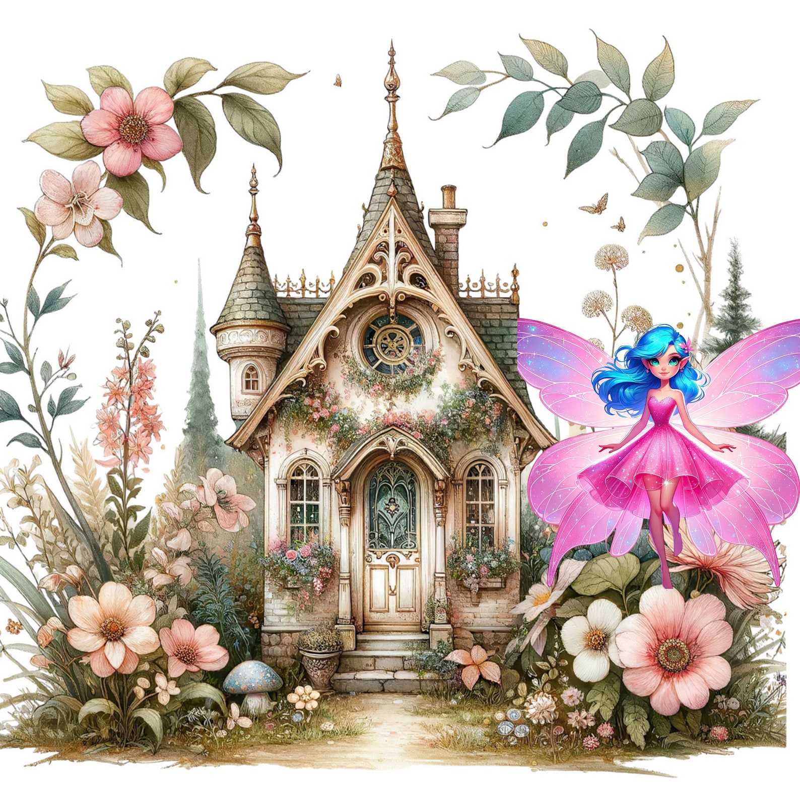 Fairy Clipart, Fairy House Background Papers Bundle, Fairy Clipart ...