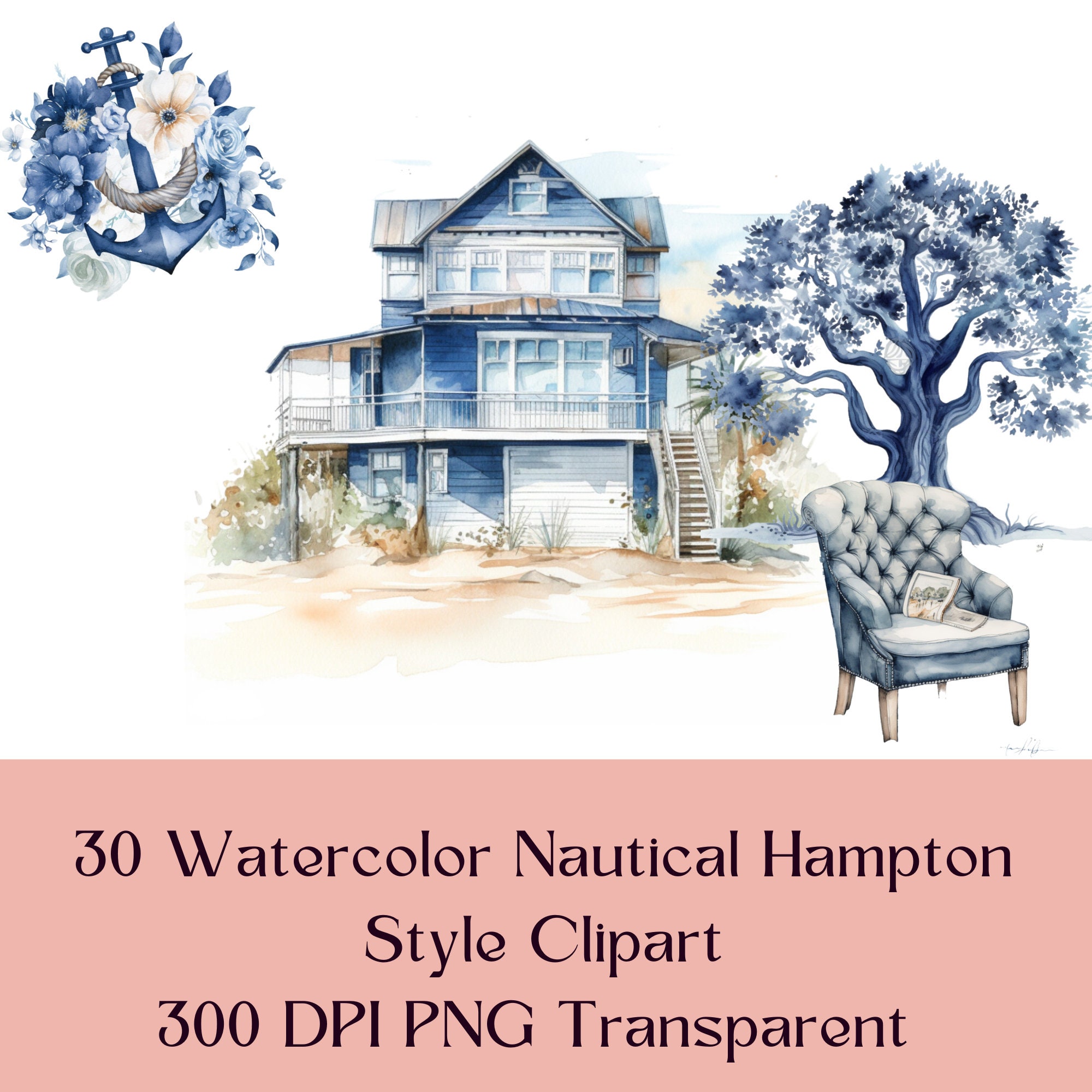 Nautical Watercolor Hamptons Style Clipart Lighthouse - Etsy