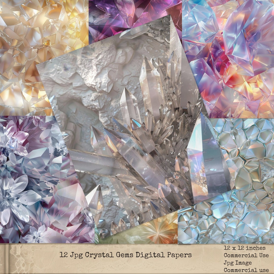 Crystal Junk Journal, Gemstone Digital Papers, Crystal Background ...