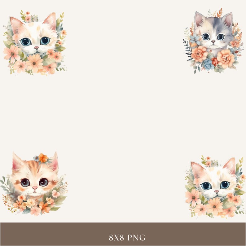 Watercolor Floral Kitten Clipart Bundle,kitten Graphics,kitten ...