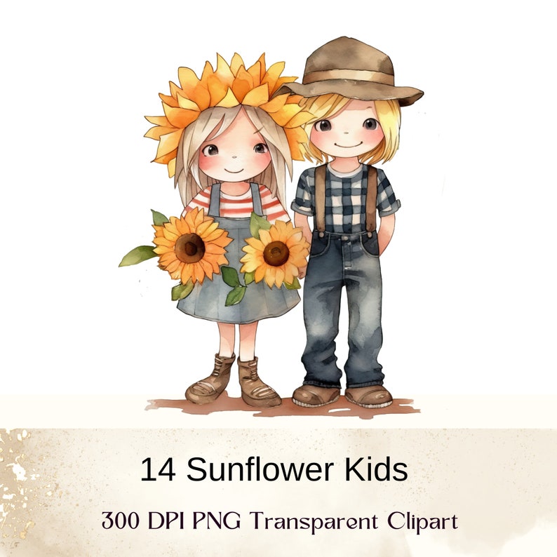 Sunflower Kids Clipart, Sunflower Clipart, Children Clipart, Sunflower ...