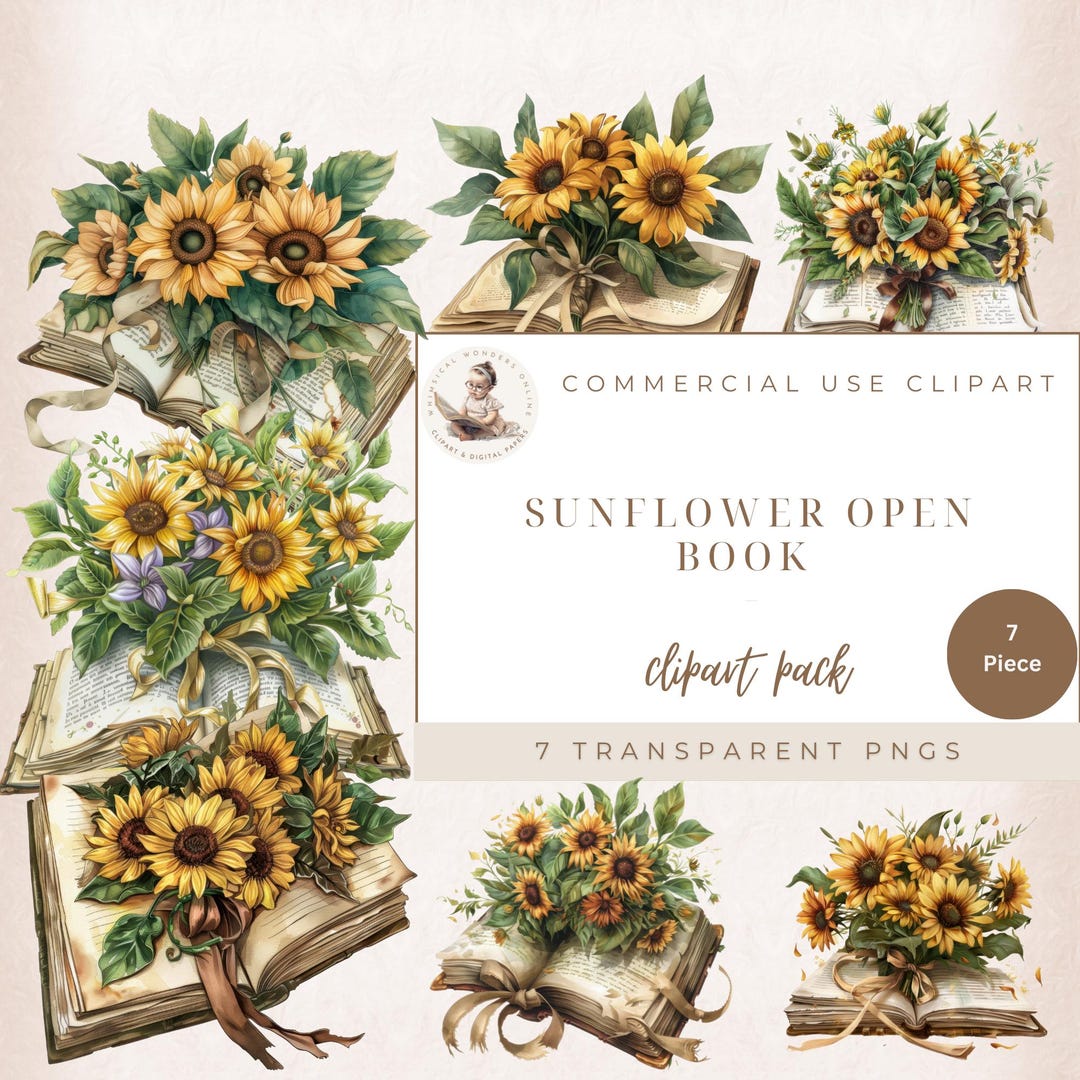 Sunflower Open Book Clipart, Wedding Clipart, Transparent PNG, Floral ...