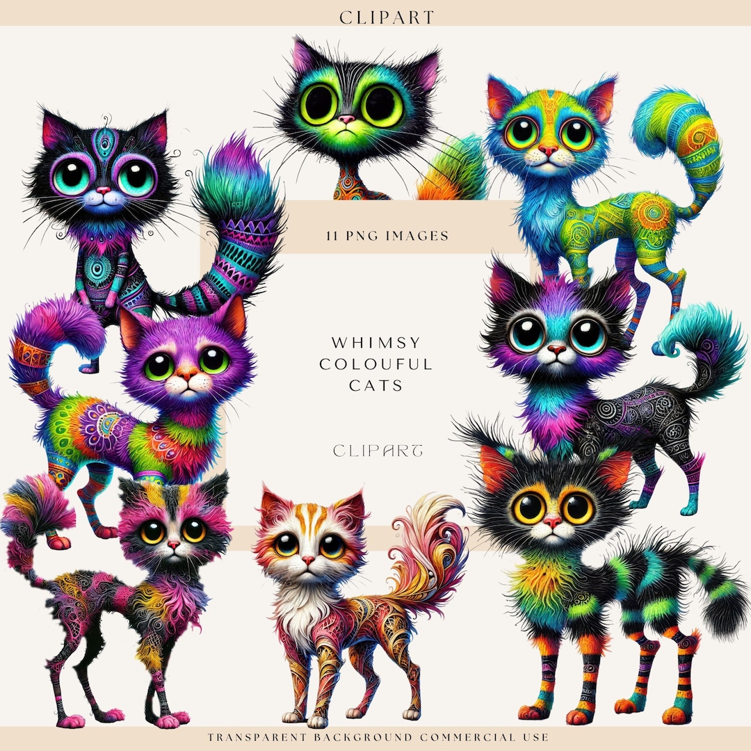 Quirky Cat Clipart PNG, Whimsical Cats, Whimsy Cat Graphics Funny ...