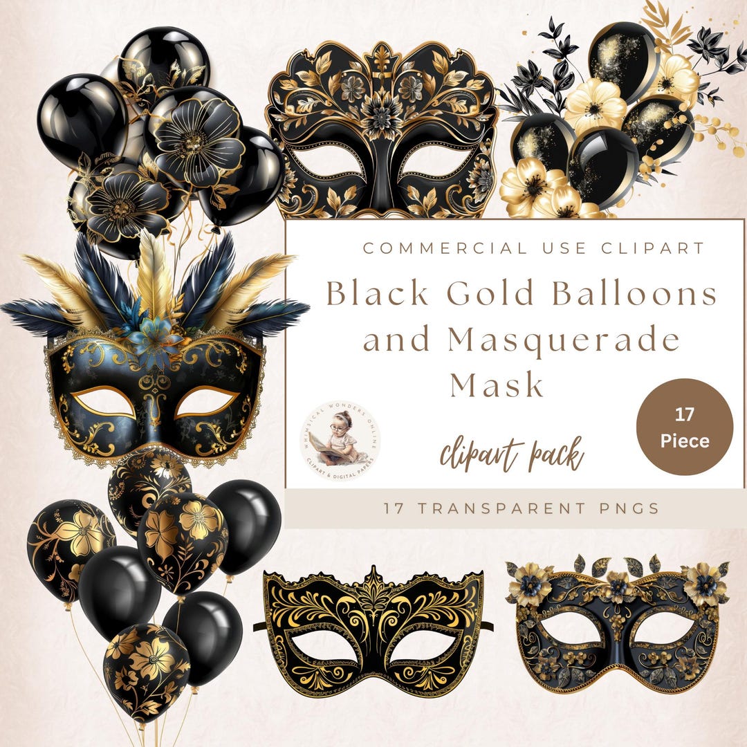 Ney Year Clipart, Masquerade Clipart, Party Masks and Balloons, New ...