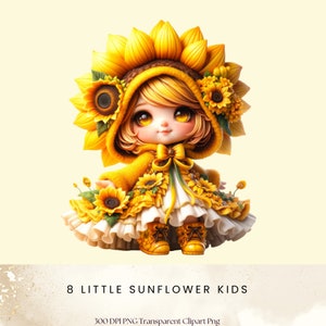 Little Sunflower Kids, Sunflower Clipart, Spring Clipart, Fashion ...