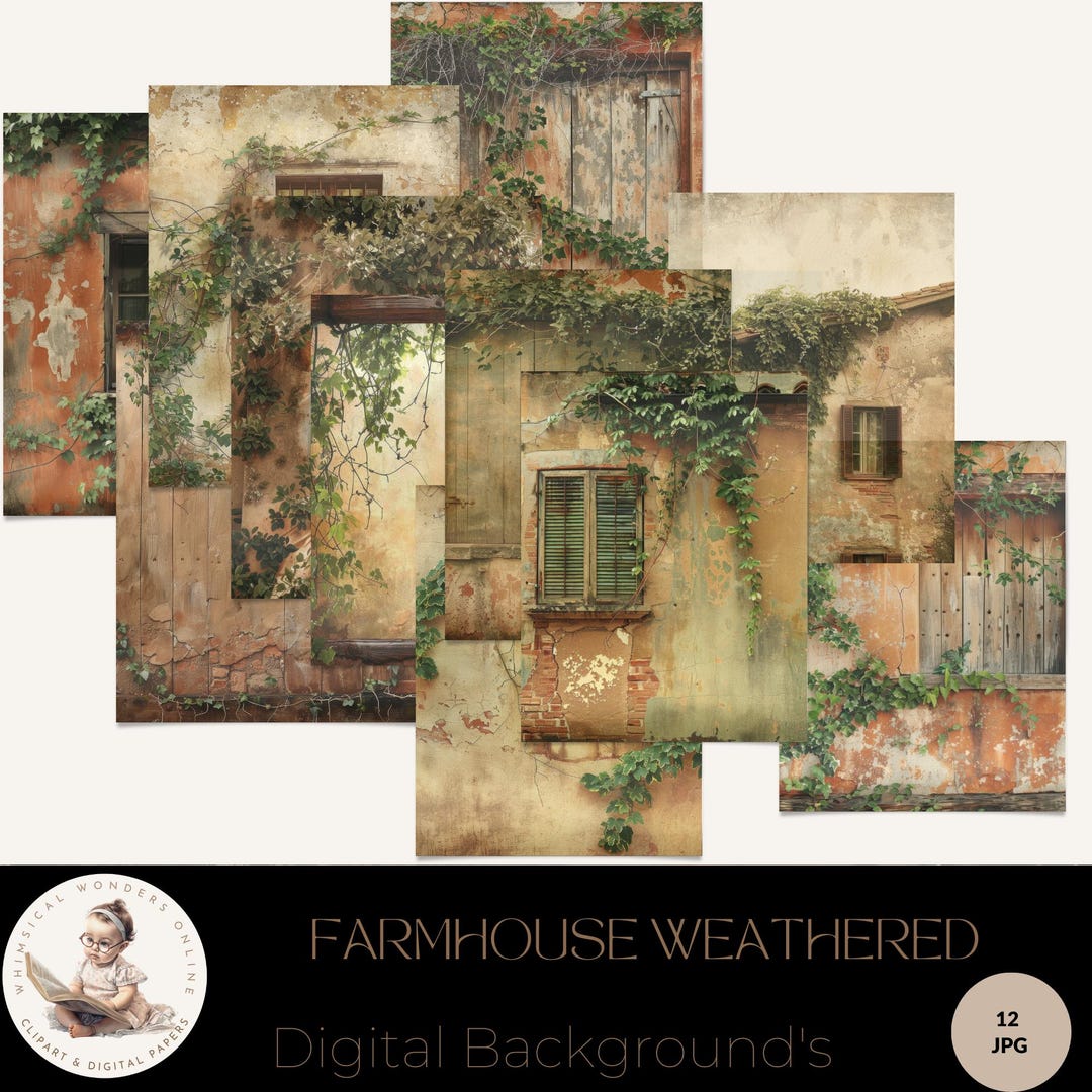 Farmhouse Weathered Digital Background Papers, Window Scene Papers ...