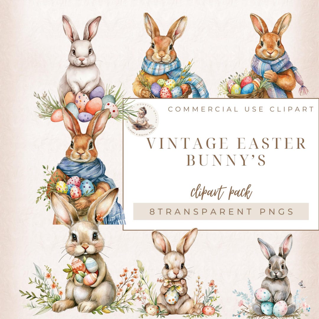 Vintage Easter Clipart, Easter Bunny Clipart, Watercolor Clipart ...