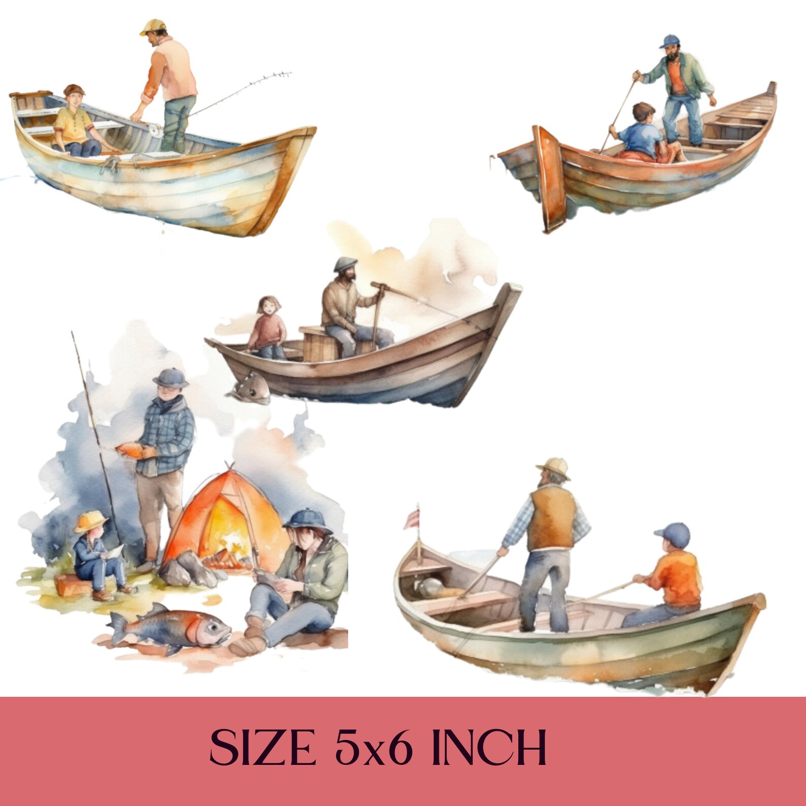 Family Camping Clipart, Fishing Camping in Tents, Travel Clip Art ...