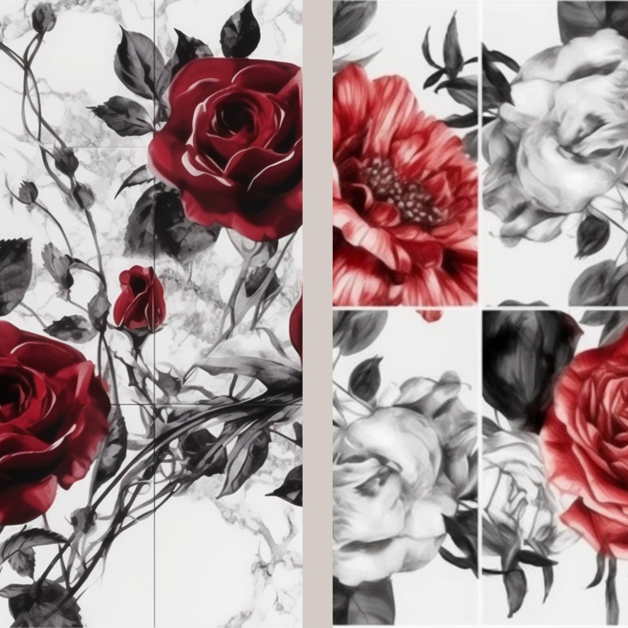 Red and Black Floral Digital Paper, Seamless Gothic Rose Printable ...