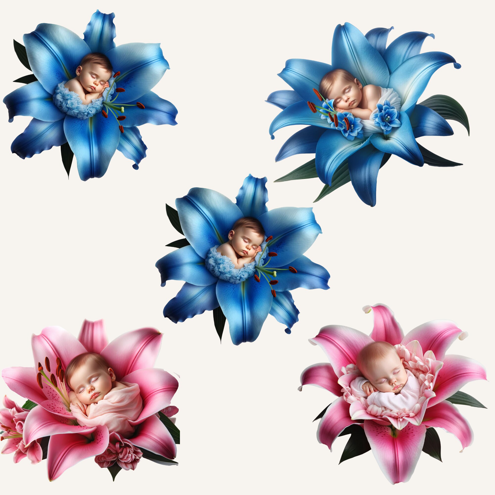 Newborn Clipart, Babies Sleeping in Lily Clipart, Baby Girl Clipart ...