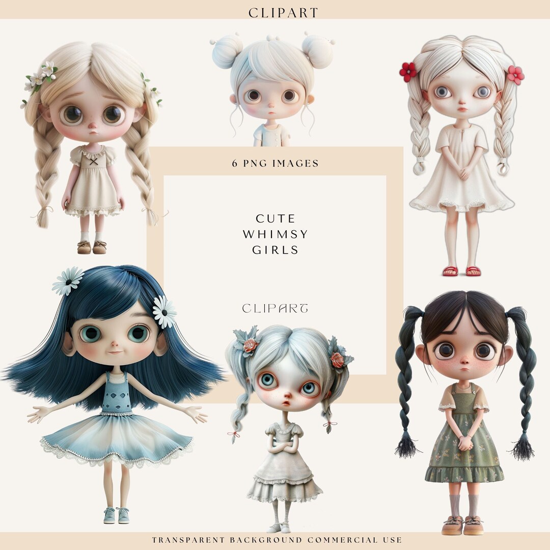 Cute Whimsy Girls Clipart, Fashion Girl, Girl Clipart, Birthday Girl ...