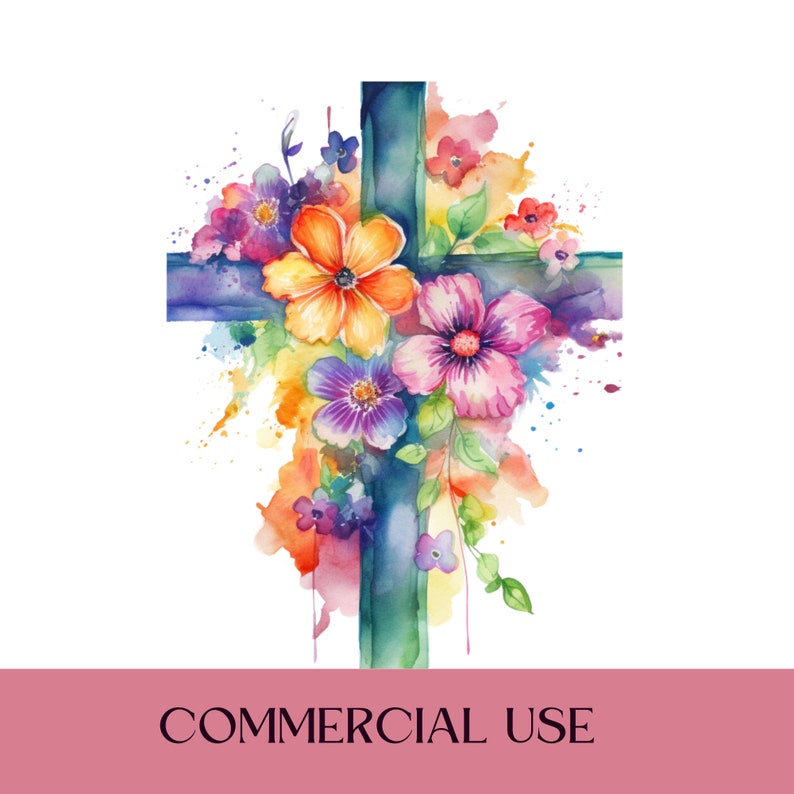 Floral Cross Cross Clipart PNG Png Cross Watercolor Cross - Etsy UK