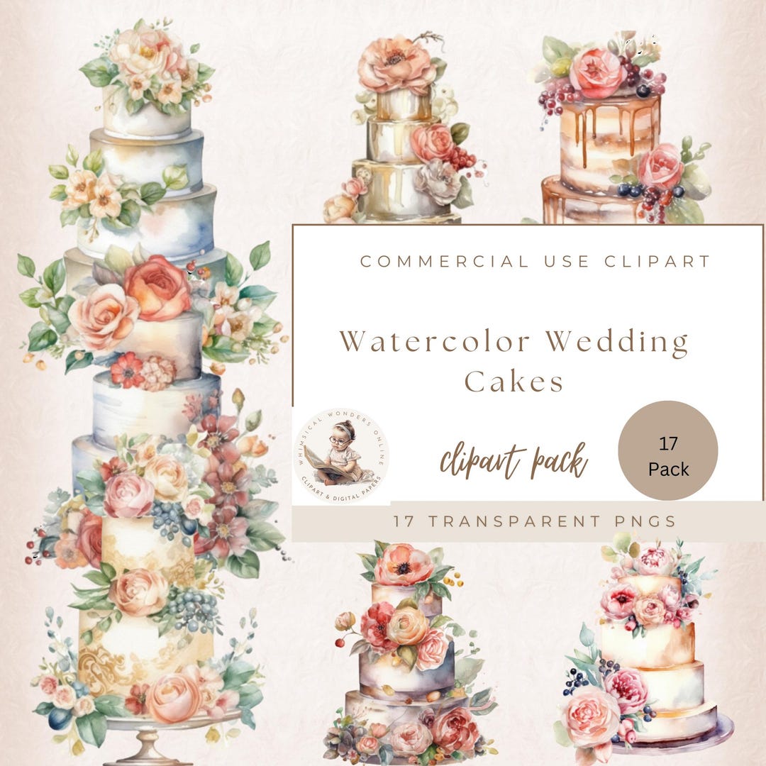Watercolor Wedding Cake Clipart, Commercial Use, Transparent Pngs ...