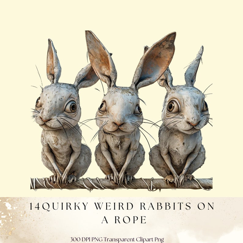 Whimsical Quirky Bunny Clipart Bundle, Weird Quirky Wall Art, Rabbit on ...