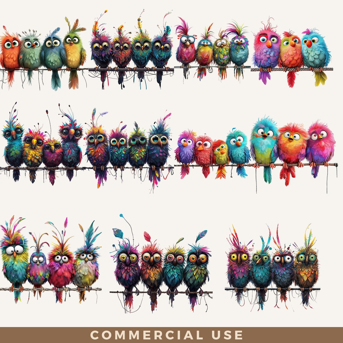 Quirky Birds Clipart Mega Bundle, Funny Birds, Birds on A Wire, Birds ...