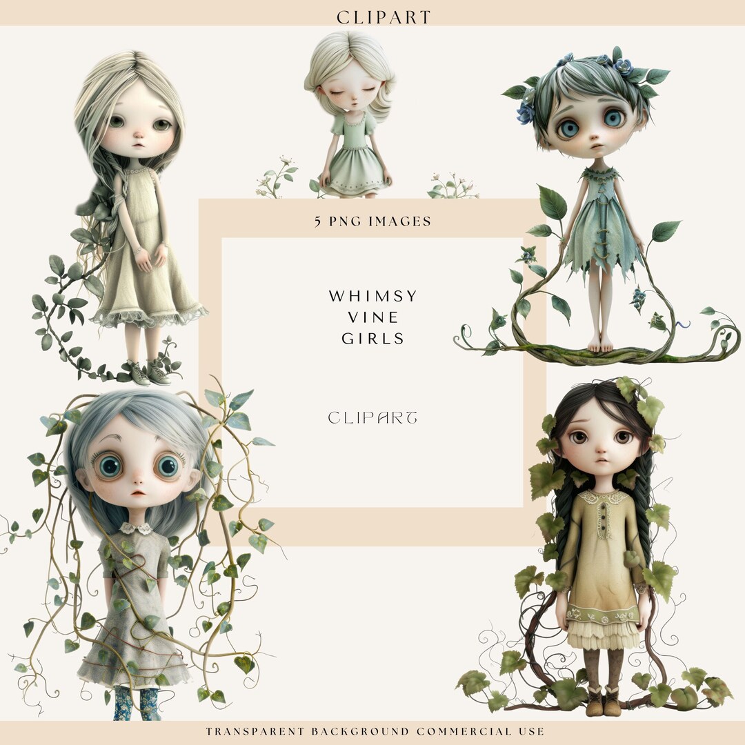 Quirky Girl Clipart, Whimsy Vine Girls, Fantasy Clipart, Nature Clipart ...