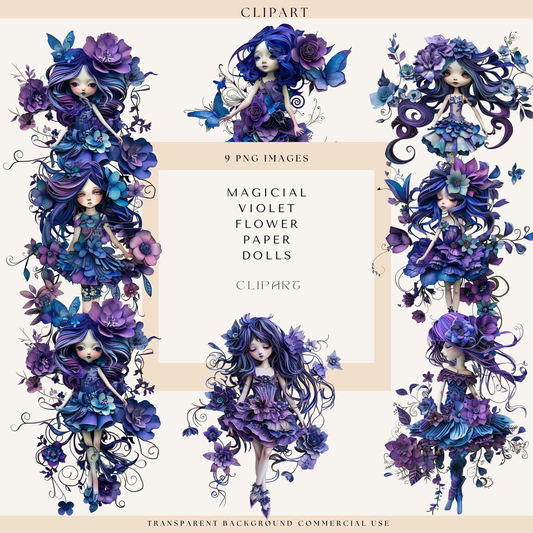 Fashion Girl Clipart, Paper Dolls Clipart, Violet Flower Paper Doll ...