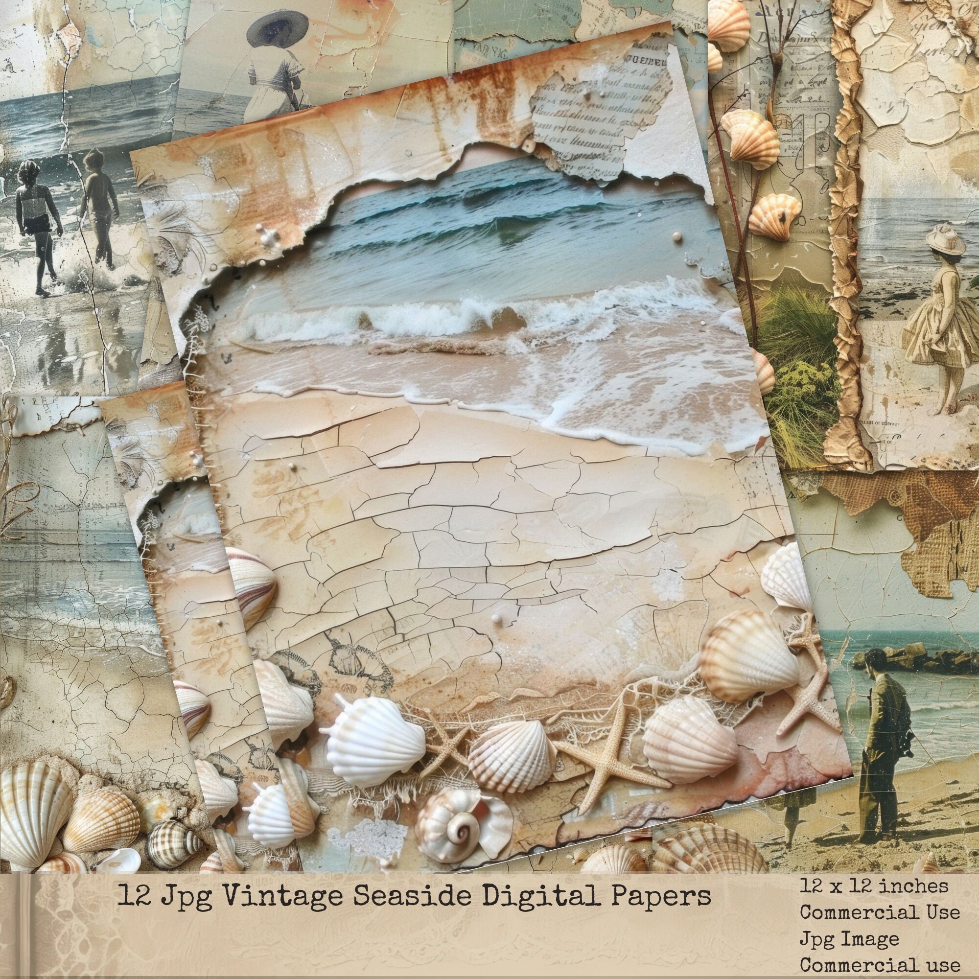 Printable Papers, Journal Seaside, Digital Beach Crackle Papers, Beach ...