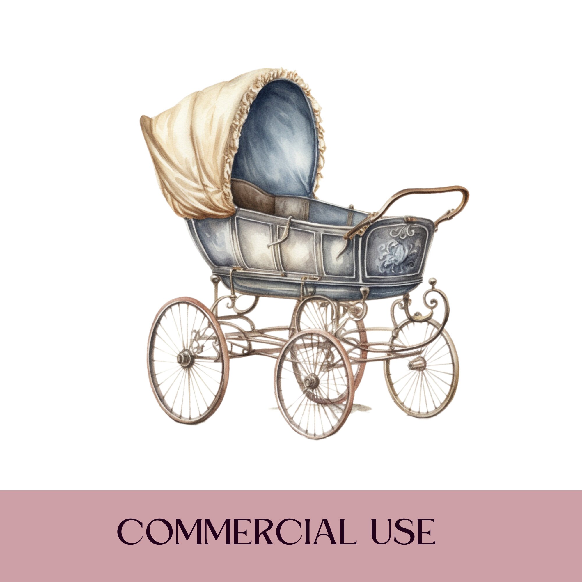 Vintage Victorian Baby Stroller Clipart, Baby Carriage Image, Bassinet ...