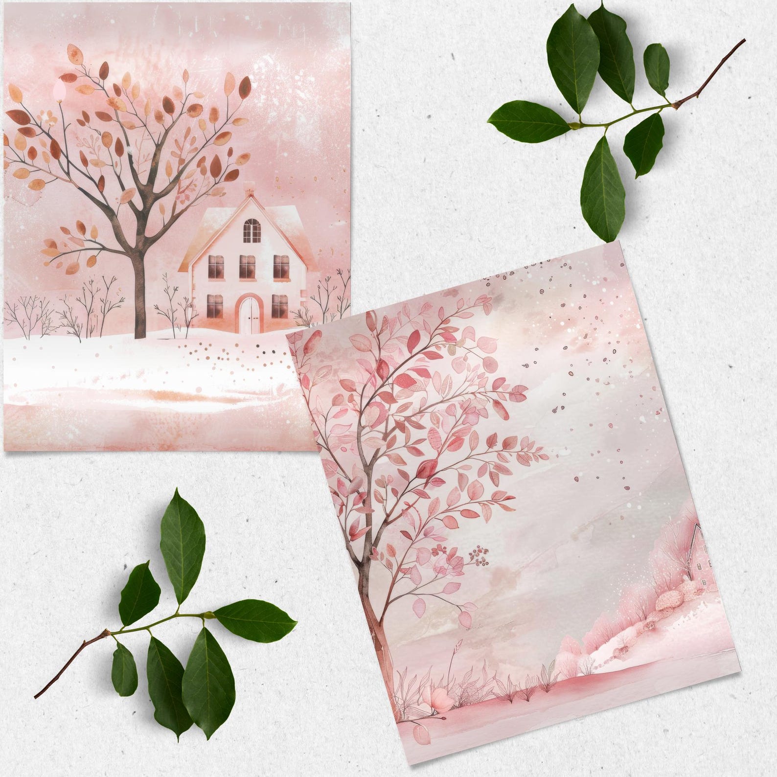 Pink Winter Christmas Papers, Christmas Journal, Digital Pink Papers ...
