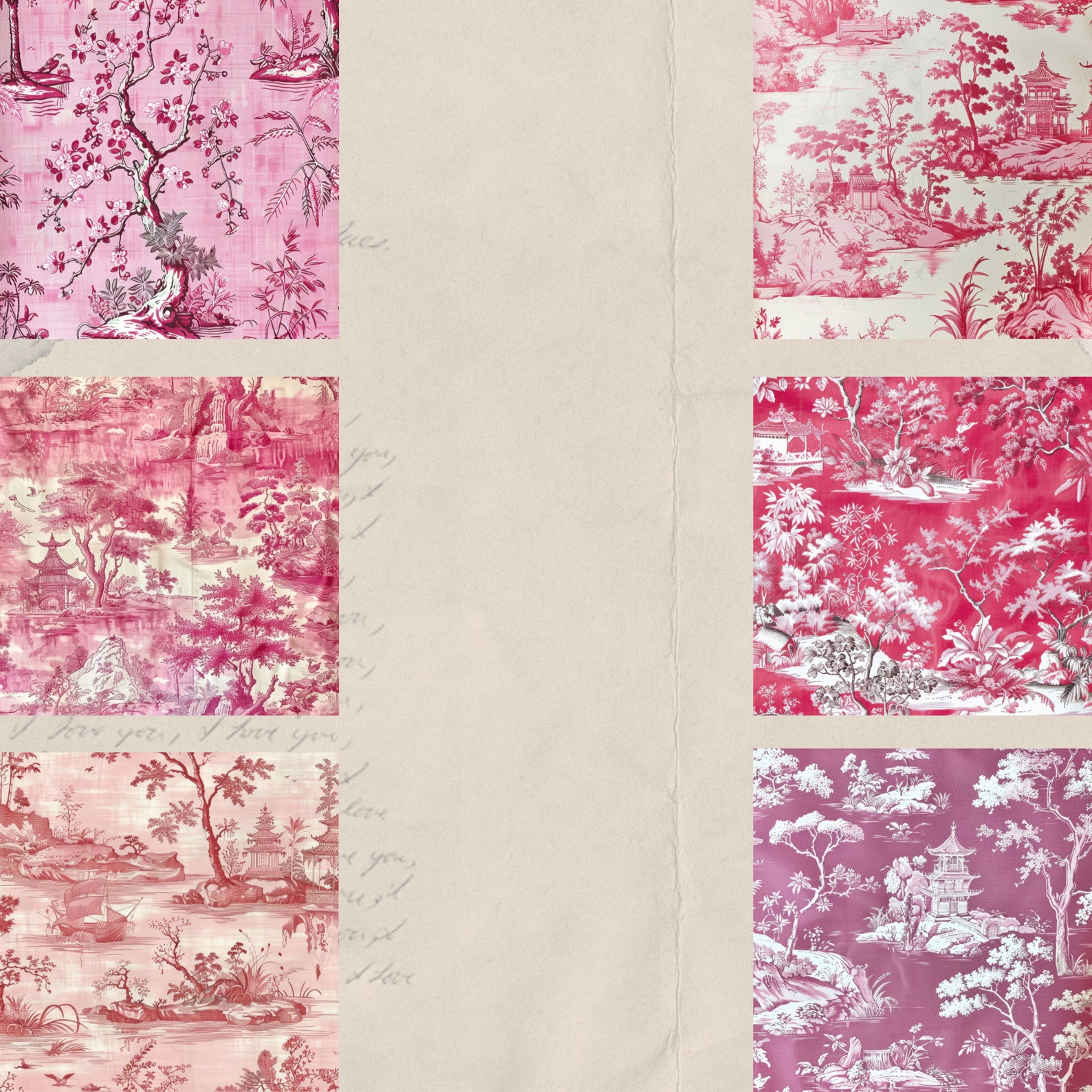 Pink Chinoiserie, Chinoiserie Paper, Asian Digital Paper, French Toile ...