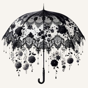Goth Black Umbrella, Black Lace Umbrella, Fashion Umbrella Clipart ...