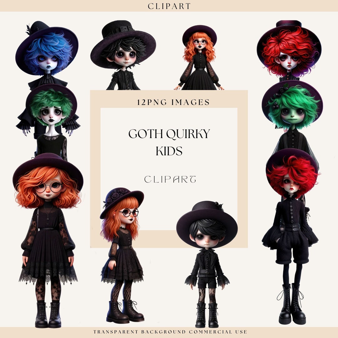 Goth Kids Clipart, Quirky Kids, Gothic Watercolor, Junk Journal ...