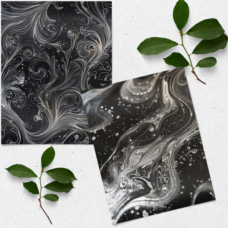 Black & Silver Dusty Swirls Papers, Sparkle Journal, Digital Texture ...