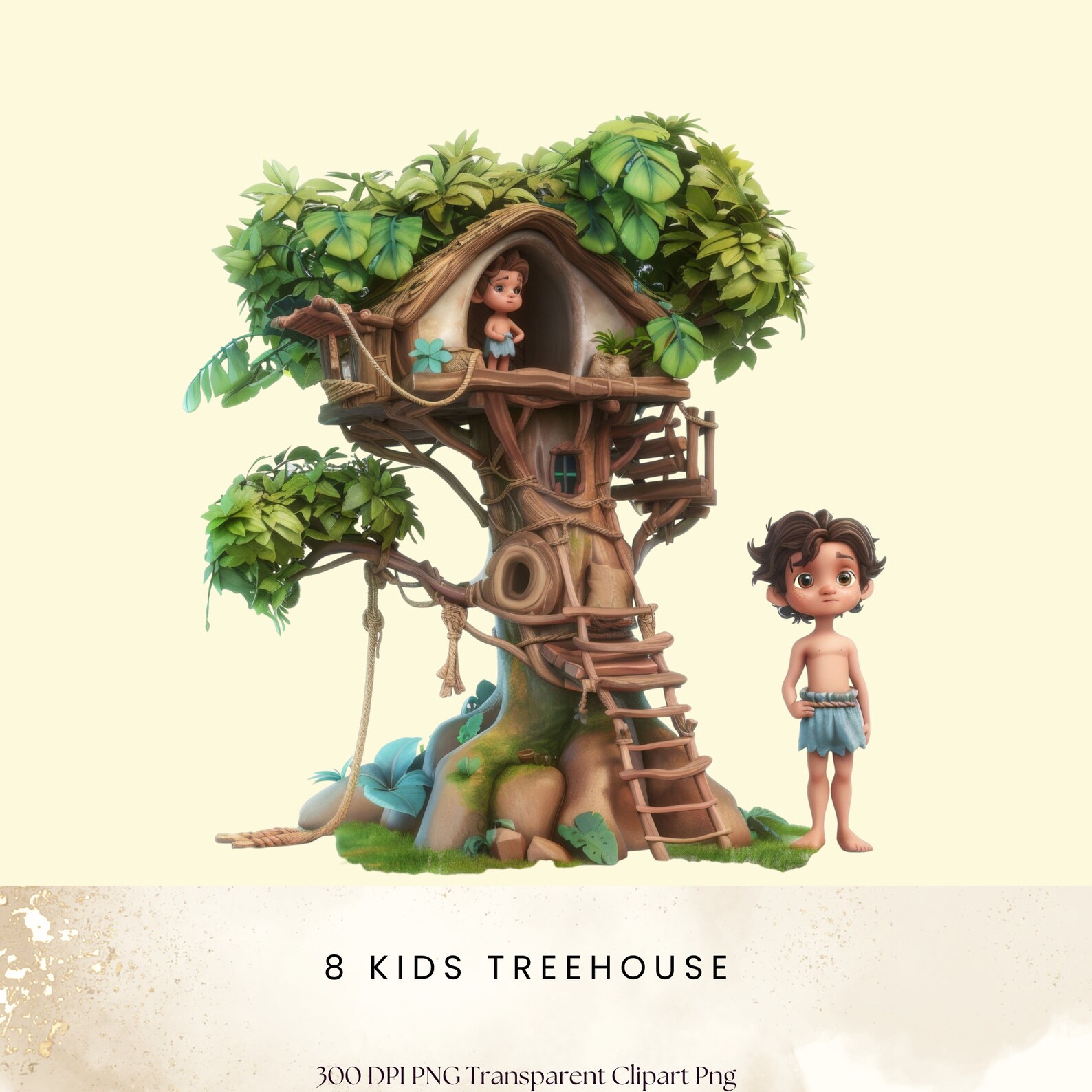 Watercolor Treehouse Clipart, Forest Treehouse, Jungle Kids, Magical ...