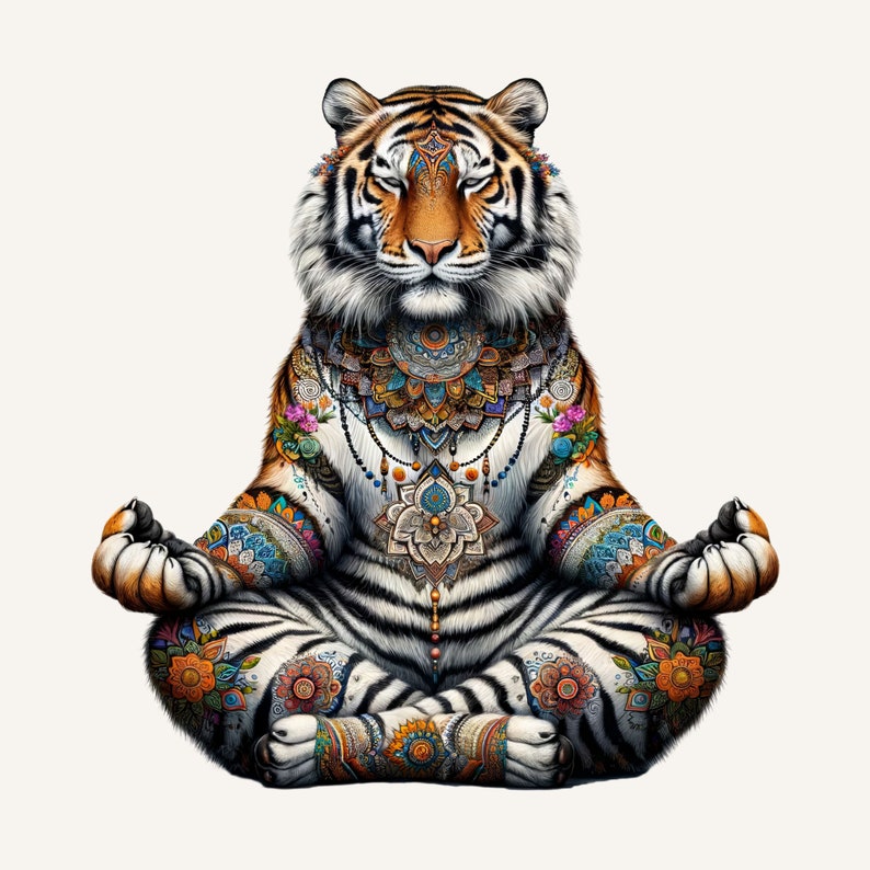 Meditating Tiger, Yoga Clipart, Meditating Clipart, Relaxation Clipart ...
