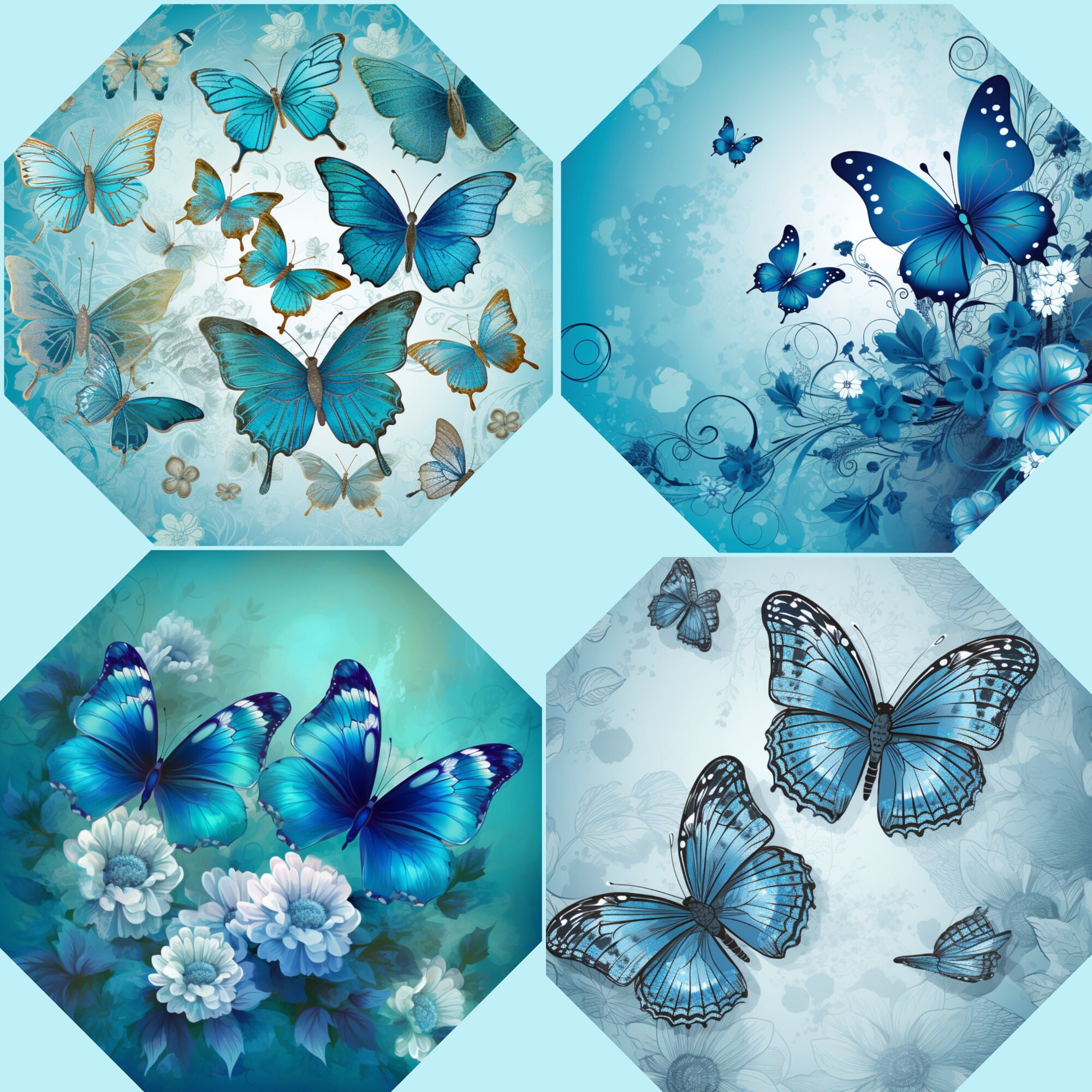 Blue Butterfly Digital Papers, Watercolor Butterfly Seamless Pattern ...