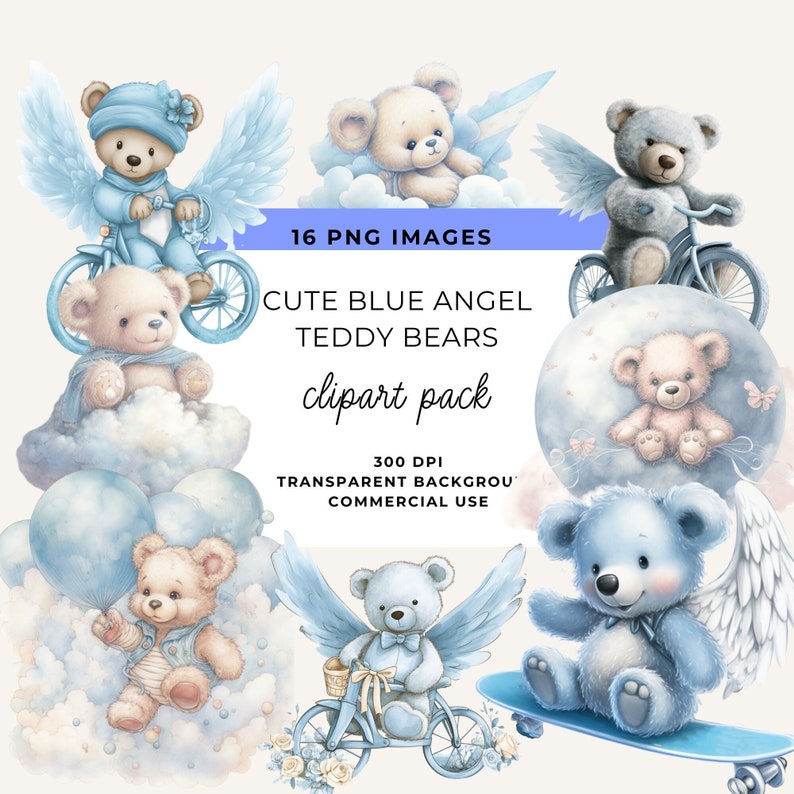 Angel Clipart Cute Angel Teddy Bear Blue Teddy Bear Clipart - Etsy