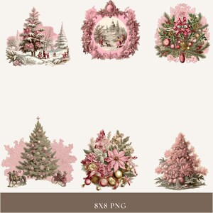 Pink Christmas Clipart, Vintage Pink Christmas PNG, Pink Winter Clipart ...